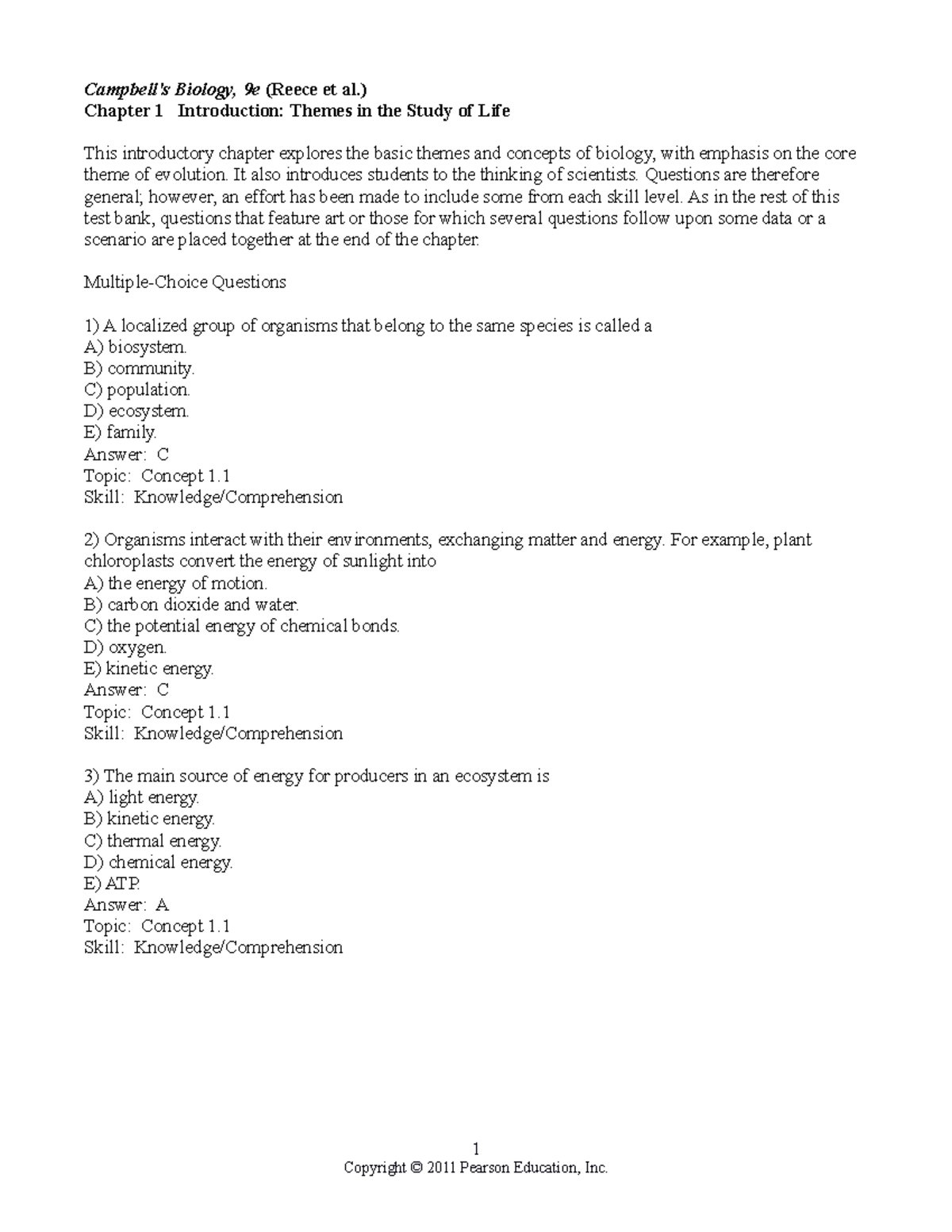 MCQ BIO201 Chapter 1: Themes in Biology and Evolution Concepts - Studocu