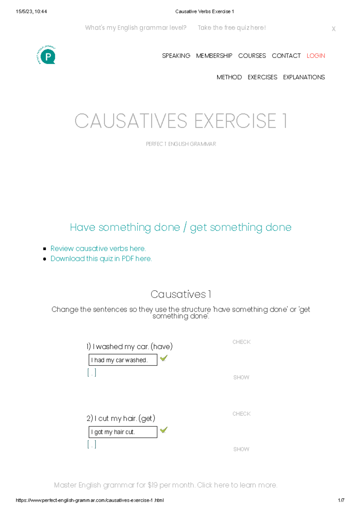 Causative Verbs Exercise 1: Have/Get Something Done Quiz - Studocu