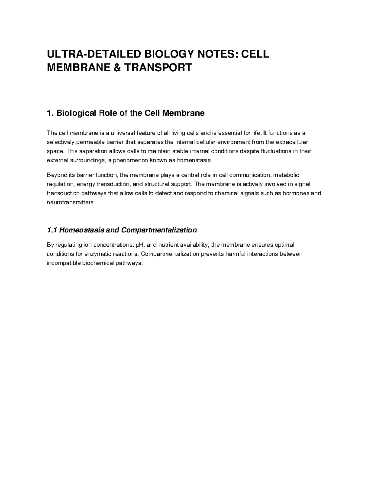 BIOLOGY NOTES: CELL MEMBRANE TRANSPORT & STRUCTURE - Studocu