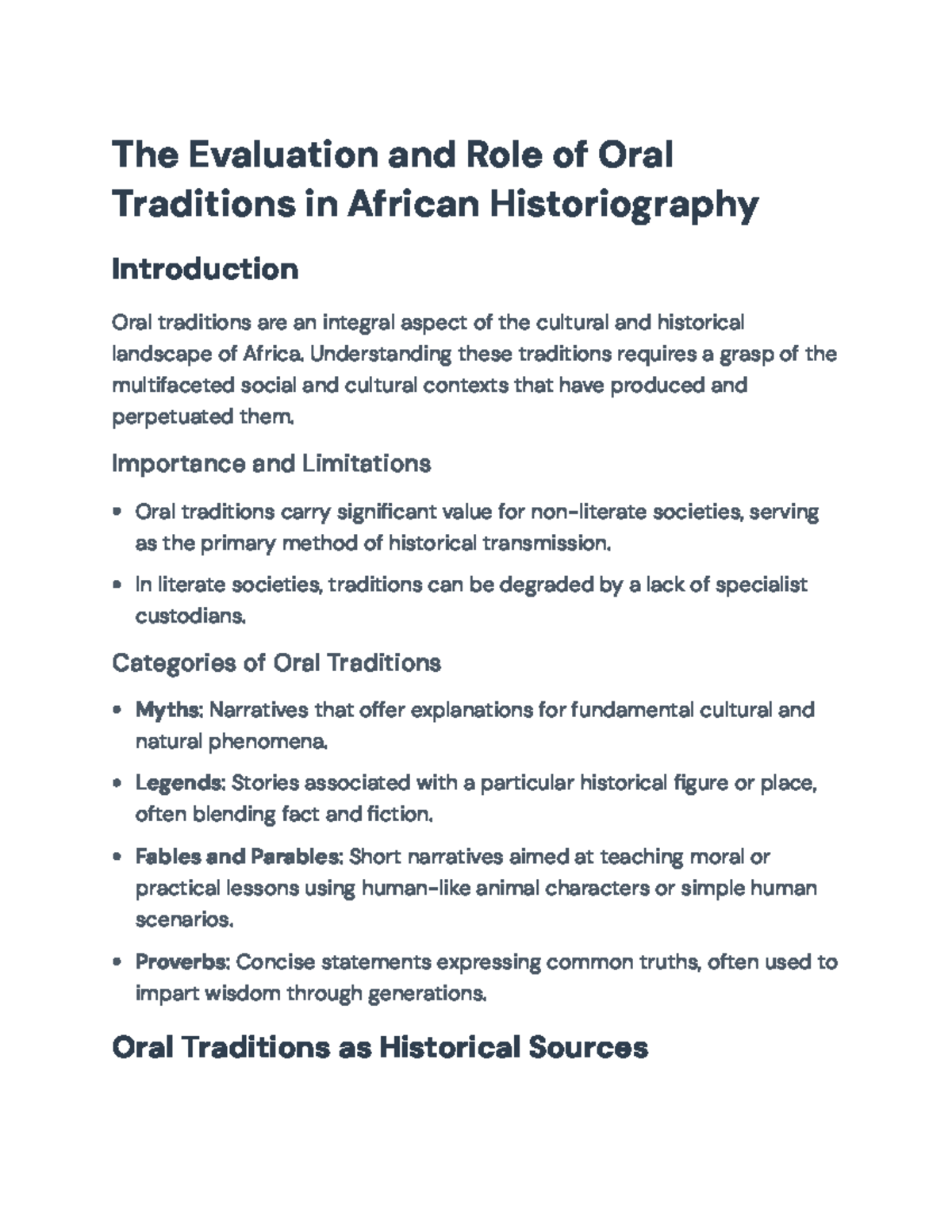 The Role and Evaluation of Oral Traditions in African Historiography ...