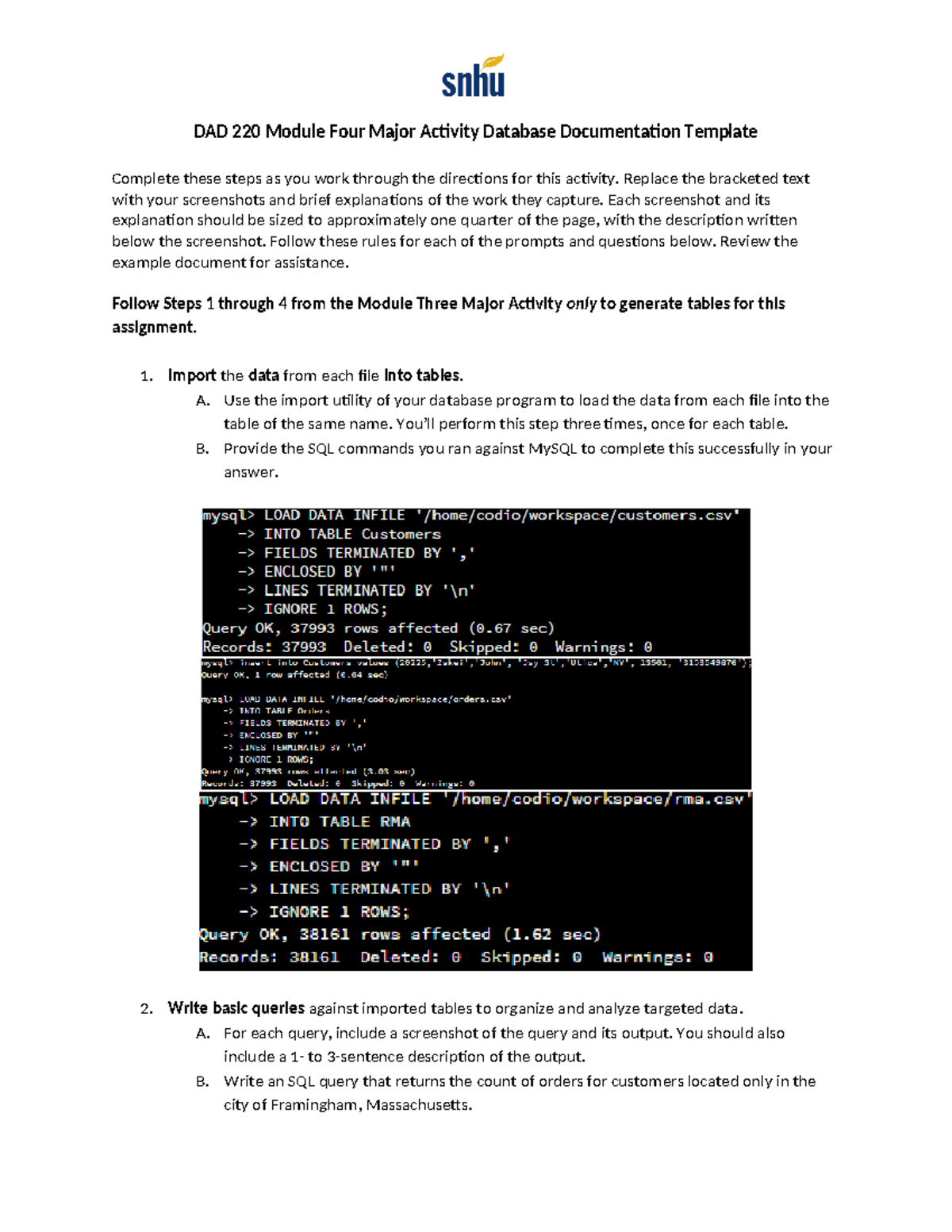 DAD 220 Module Four Major Activity: Database Documentation Template ...