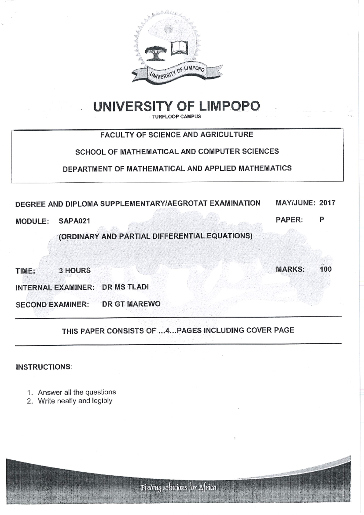 SAPA021 MAY-JUNE 2017 - EXAM - OF LIMPOPO UNIVERSITY UNIVERSITY OF ...