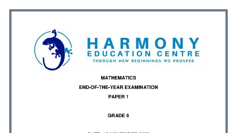 Grade 6 Mathematics Final Exam Paper 1 - 18 Nov 2025 - Studocu