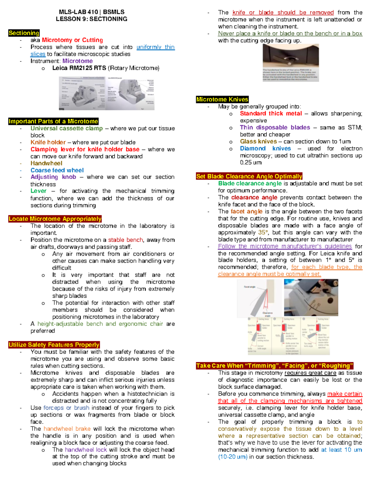 Histopath LAB - Lesson 9 - Sectioning copy - MLS-LAB 410 | BSMLS LESSON ...
