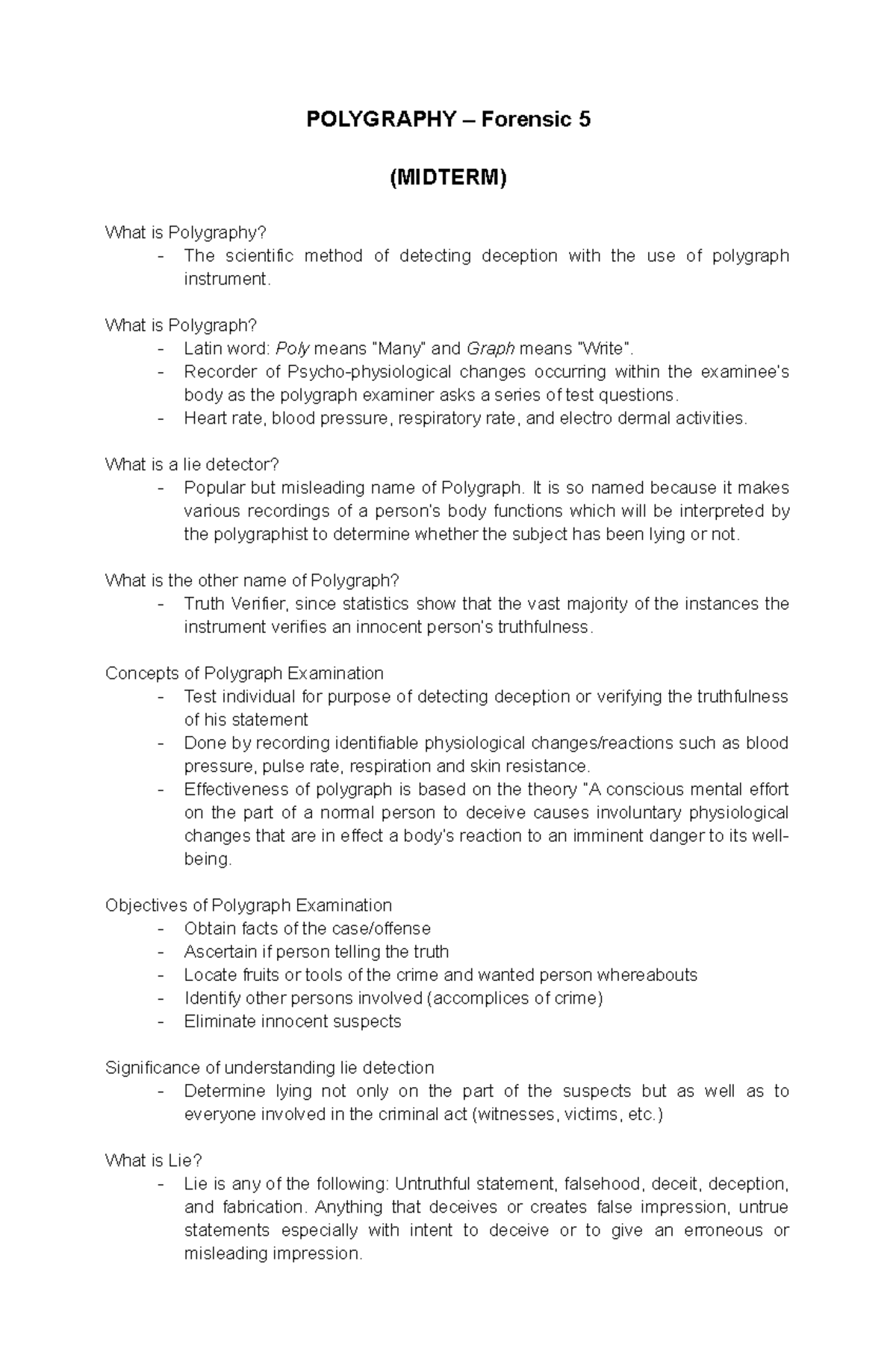 Handouts ( Forensic 5) - POLYGRAPHY – Forensic 5 (MIDTERM) What is ...