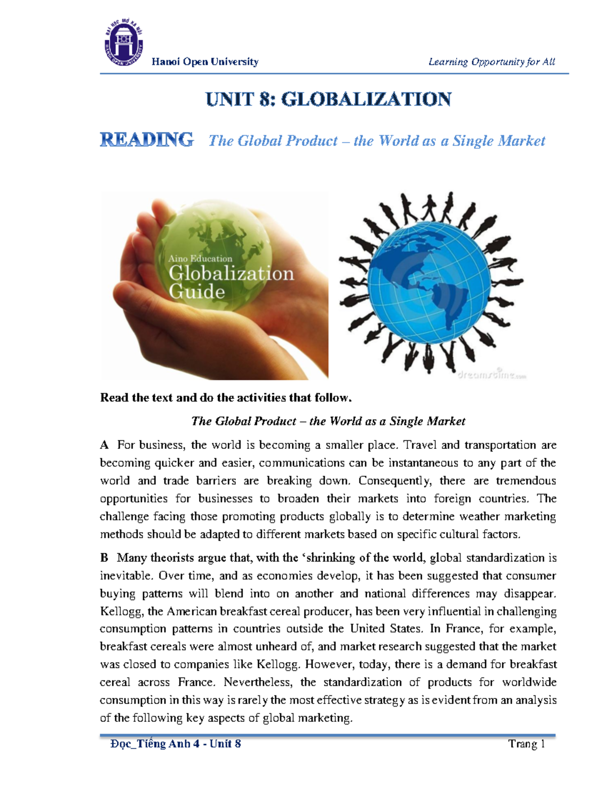 UNIT 8 Globalization: Strategies for the Global Market - Studocu