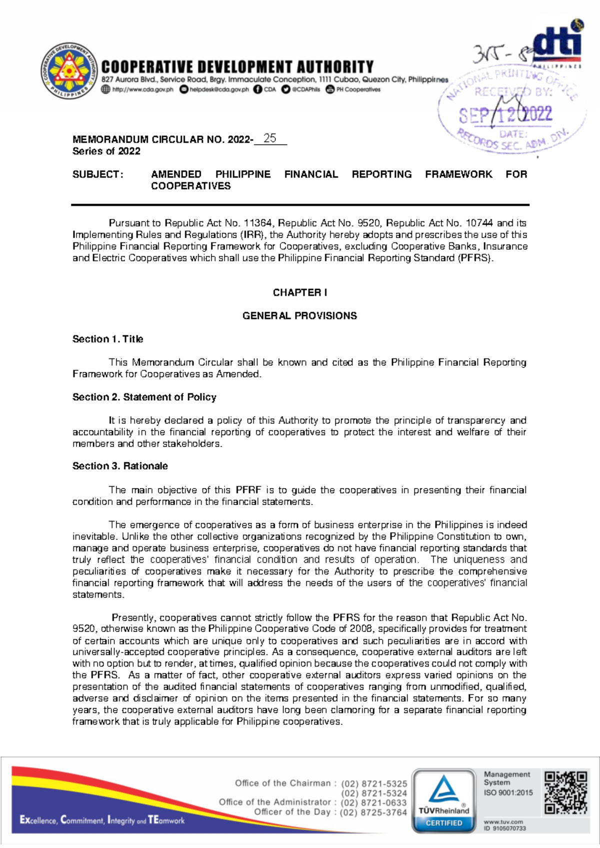 Amended Financial Reporting Standards for Cooperatives in the PH - Studocu