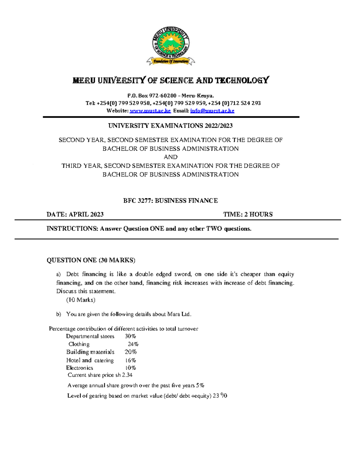 BFC 3277: Business Finance Final Exam April 2023 Analysis and Questions ...