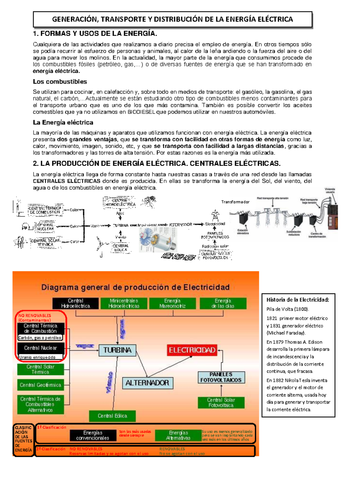Generación, Transporte y Distribución de la Energía Eléctrica: Usos y ...