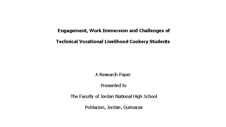 Engagement and Challenges in TVL Cookery: A Study for JASPER GRAY ...