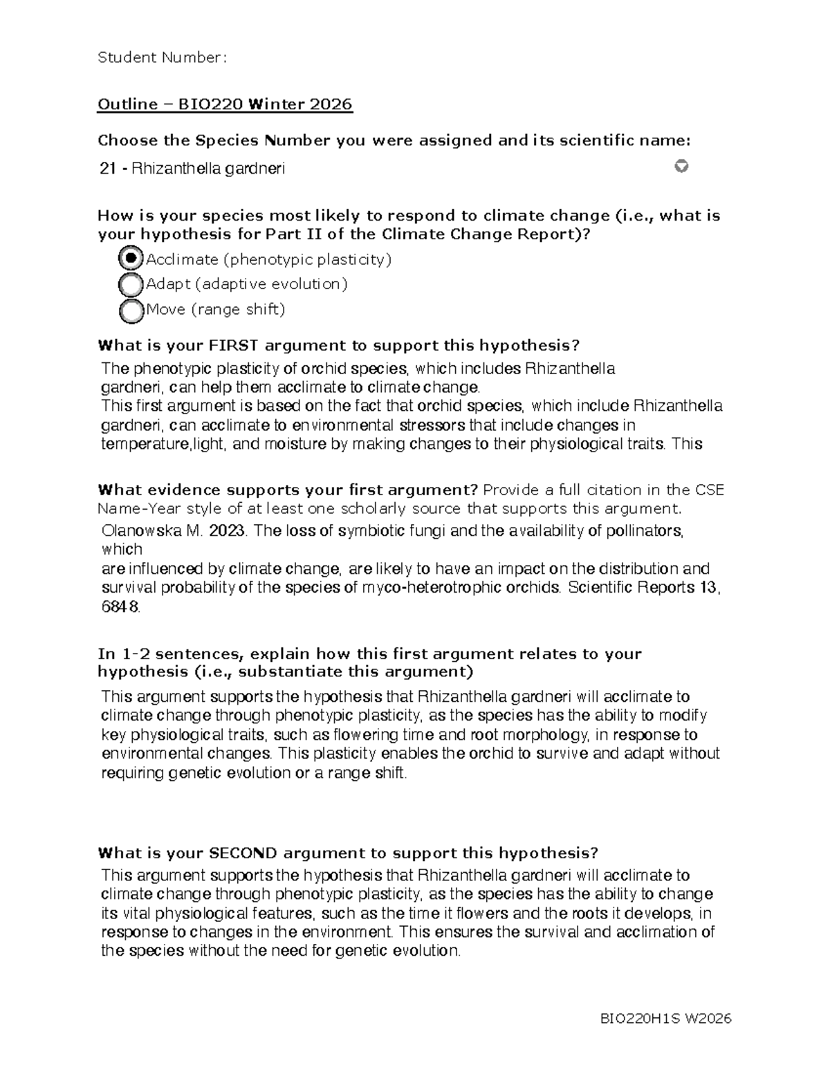 BIO220H1S W2026 Climate Change Lab Outline: Rhizanthella gardneri ...