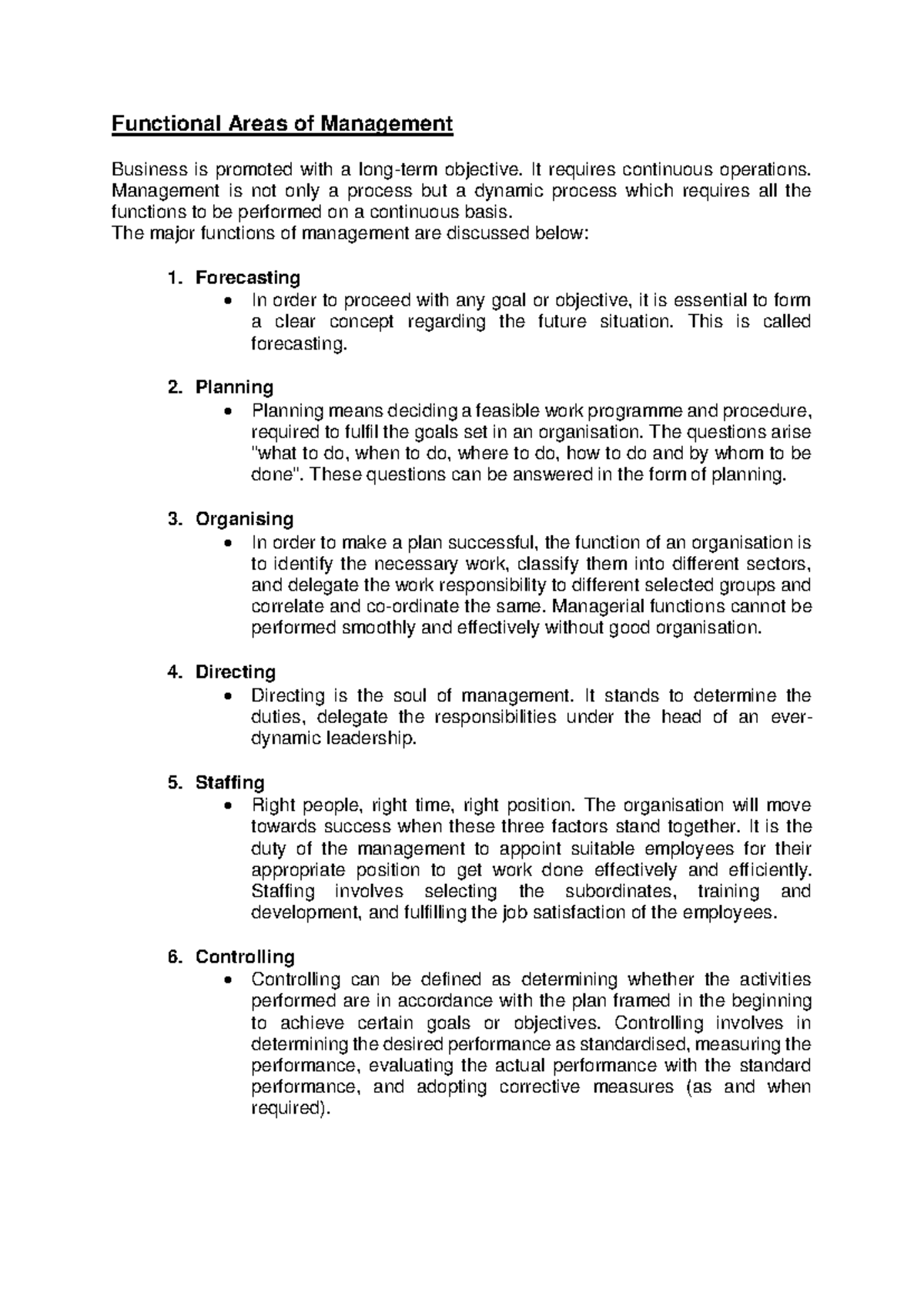 Functional Areas of Management: Key Processes and Responsibilities ...