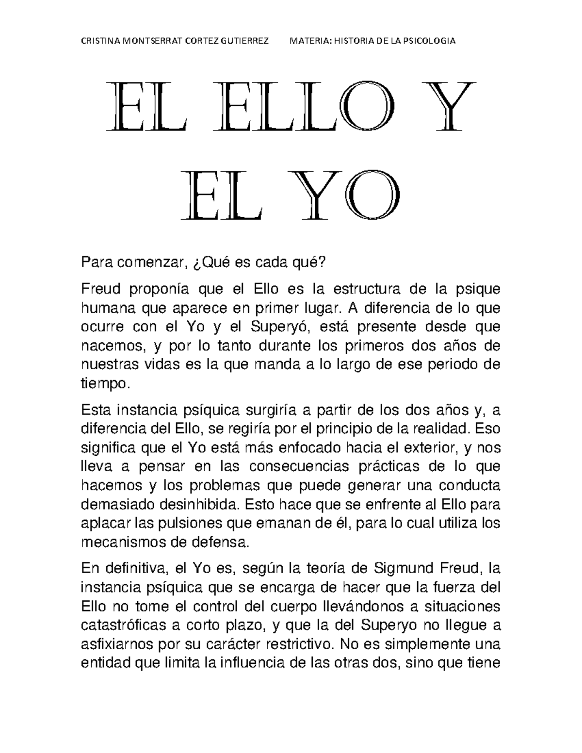 Resumen de El Ello, El Yo y El Superyó - Teoría de Freud - Studocu