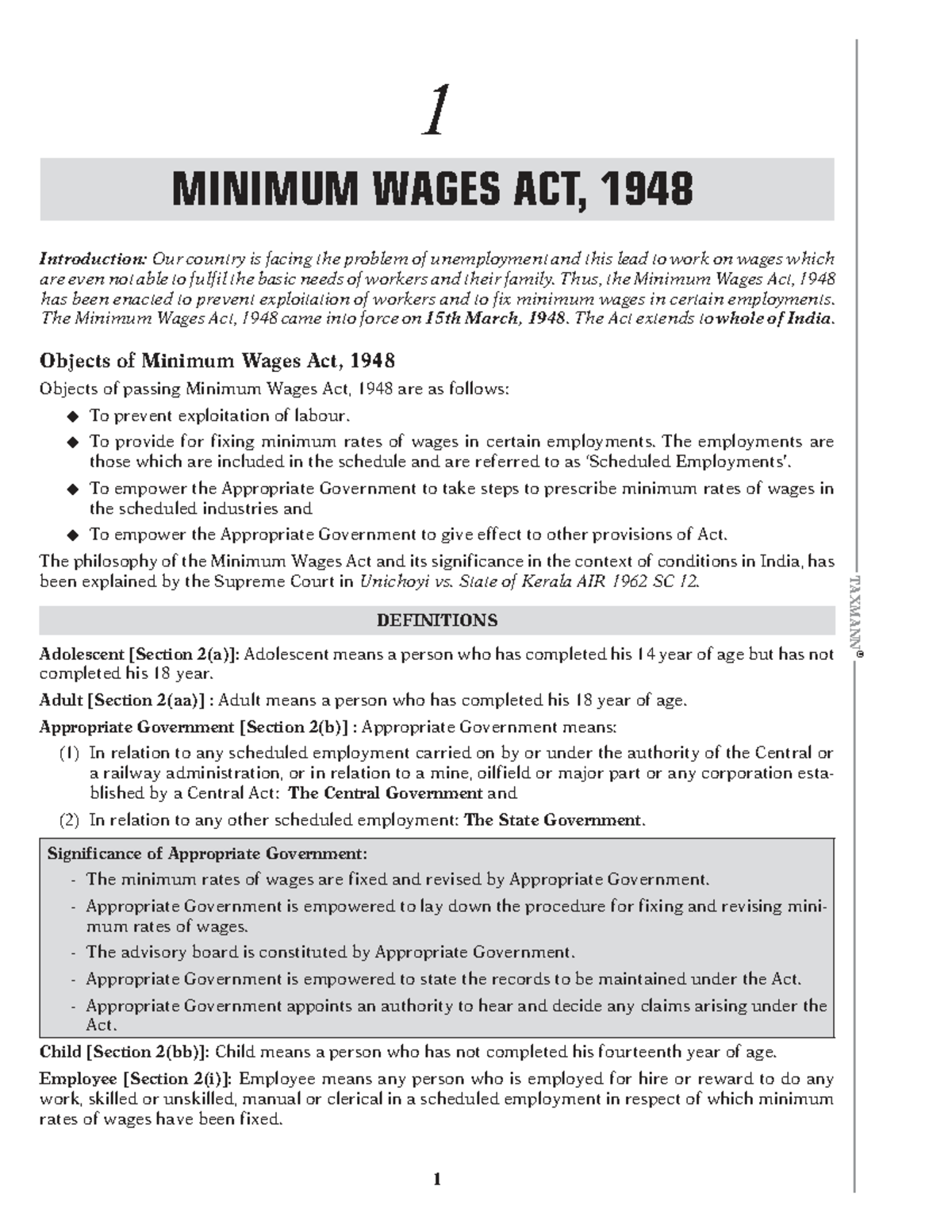 Minimum Wages Act, 1948: Overview and Key Provisions - Studocu