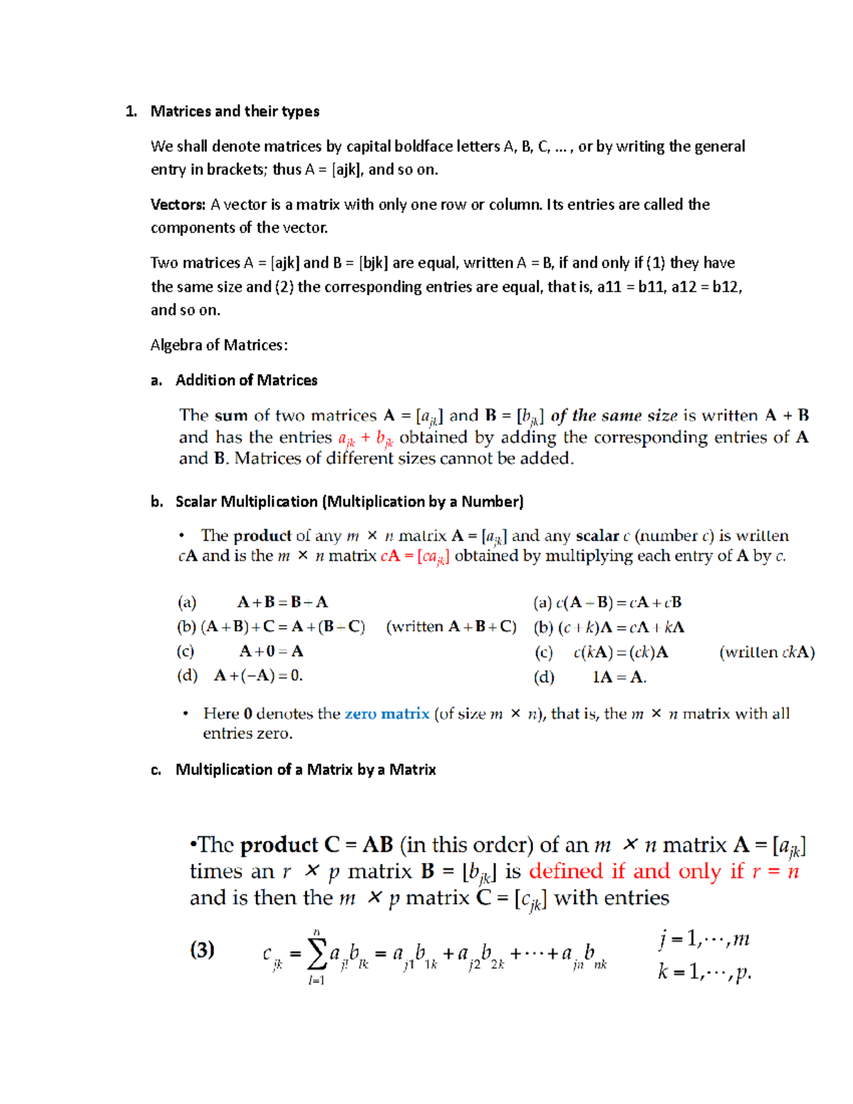 BITS MATH Notes - Matrices and their types We shall denote matrices by ...