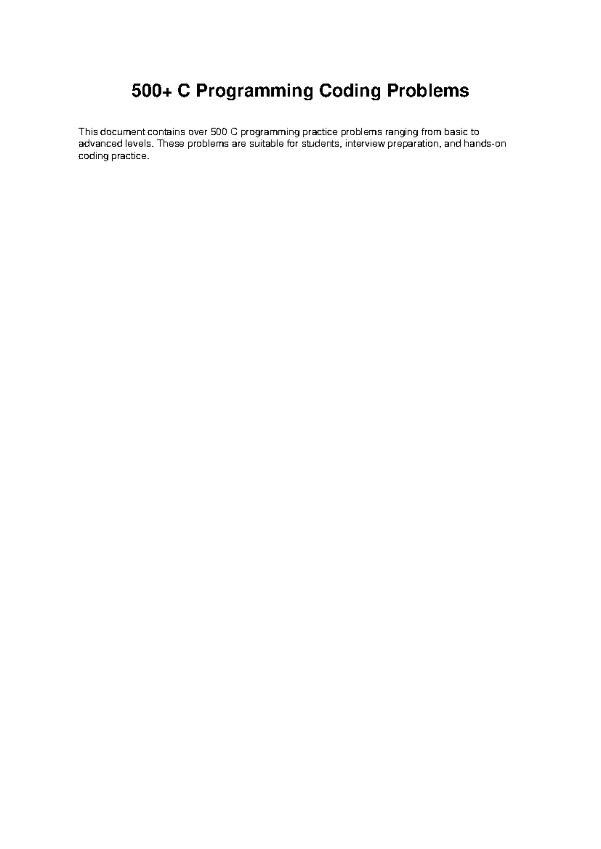 500 C Programming Practice Problems for Coding Mastery - Studocu
