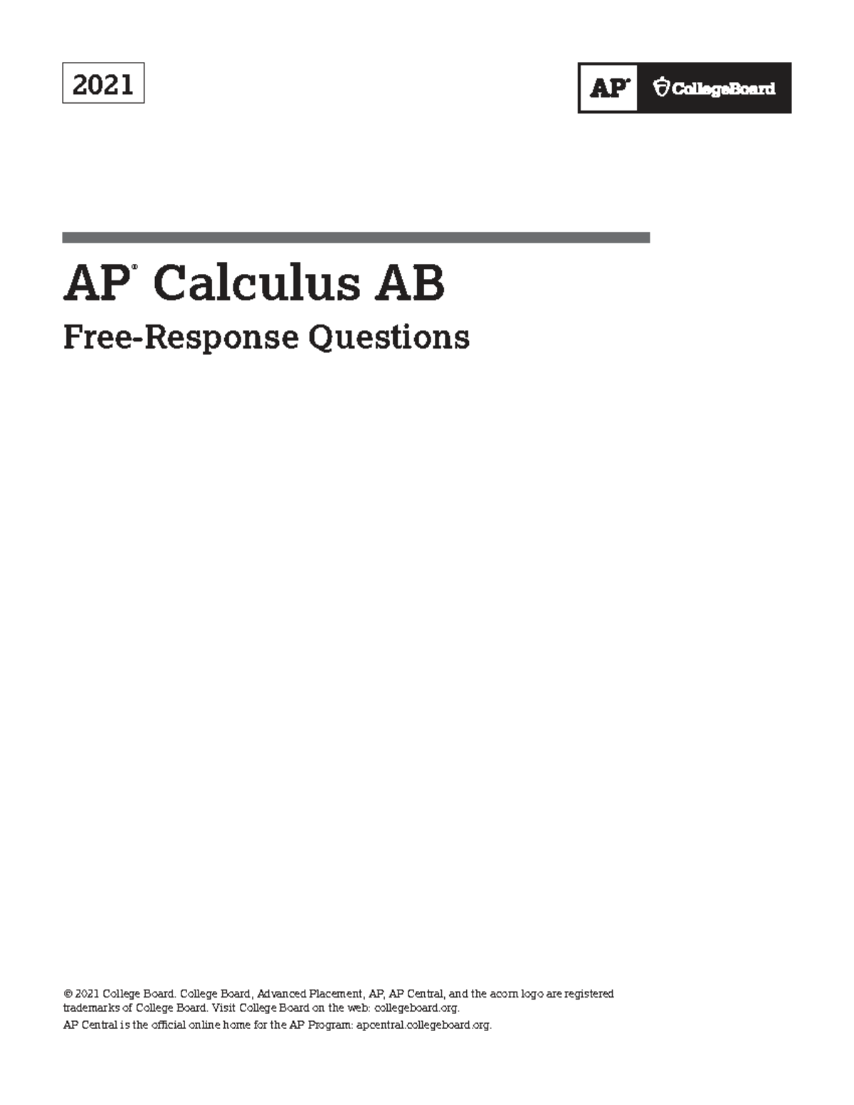 AP Calculus AB 2021 Free Response Questions and Solutions - Studocu