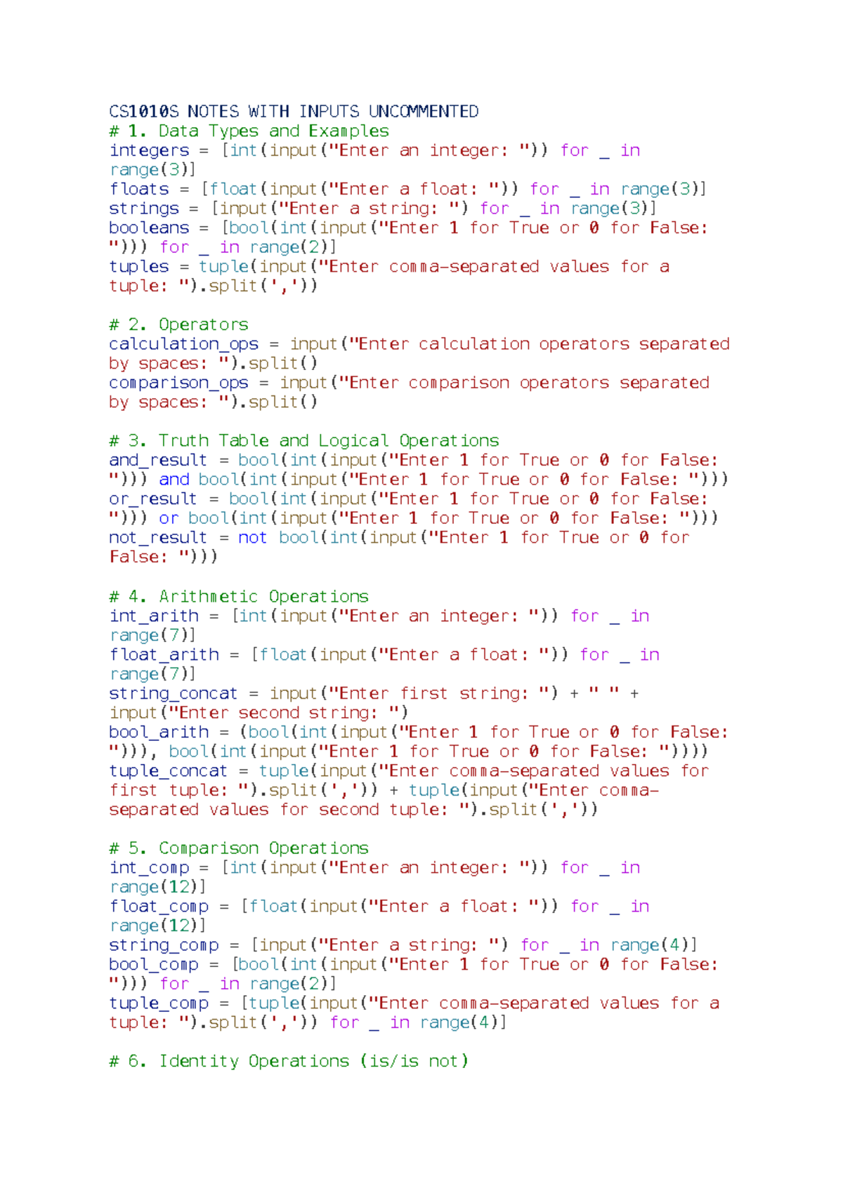 CS1010S Lecture Notes: Data Types, Operators, and Functions - Studocu