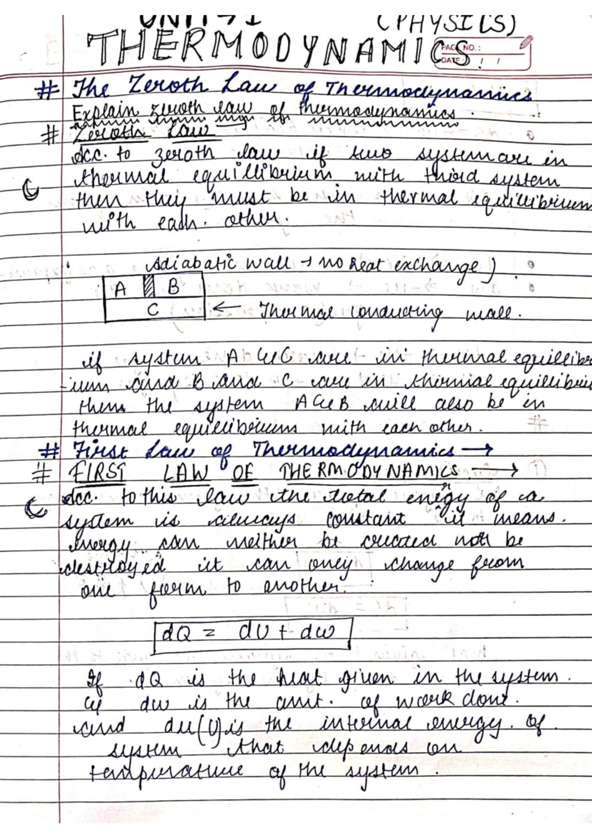 (PHYSIS) THERMODYNAMICS LECTURE NOTES: Zeroth & First Laws Explained ...