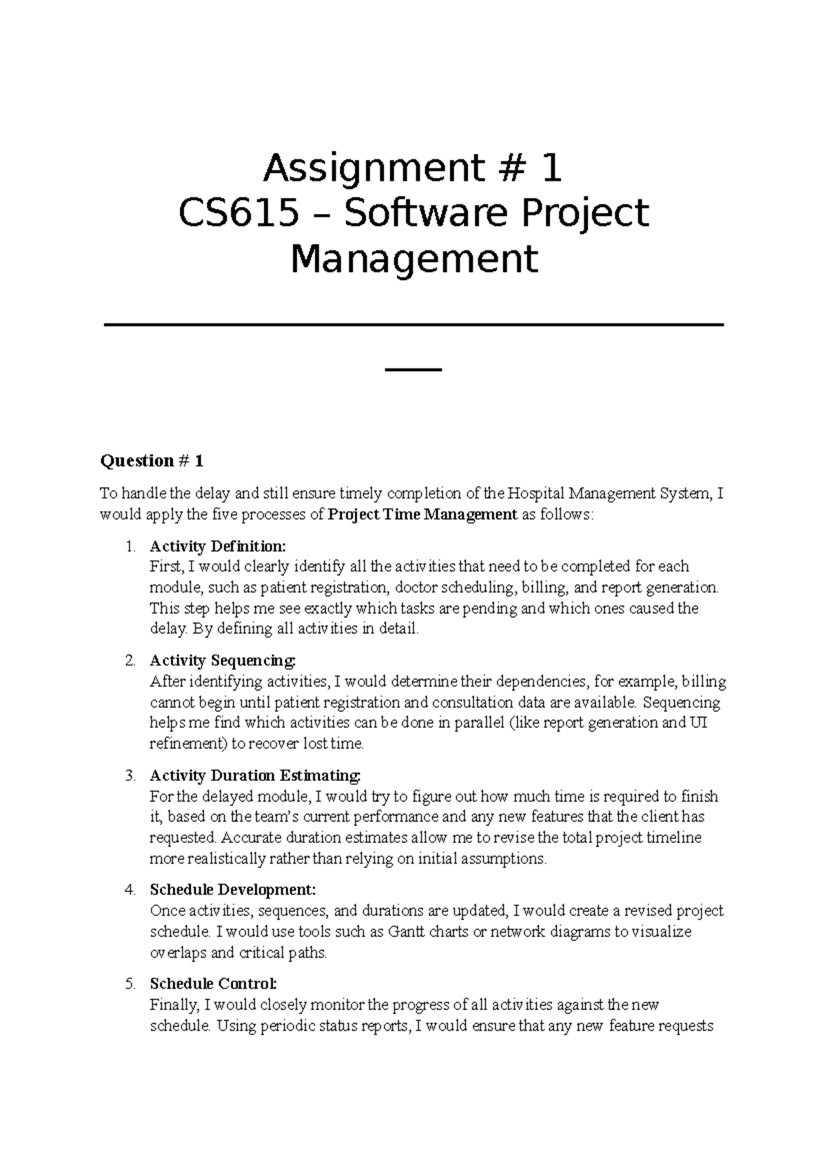 CS615 Assignment 1: Project Time Management Strategies - Studocu