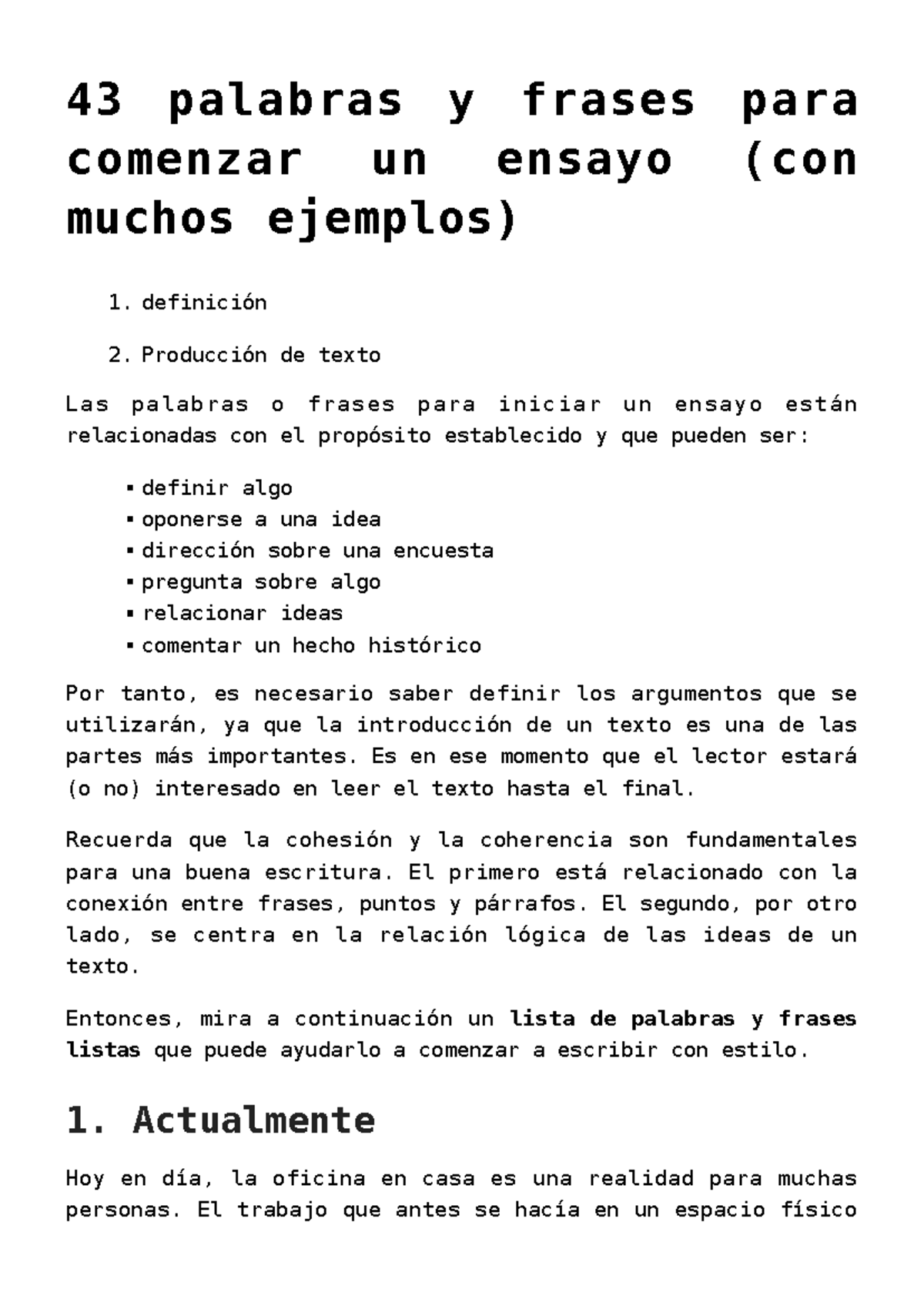 Frases para Introducir un Ensayo: Ejemplos y Guía Útil - Studocu