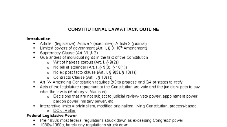 Constitutional Law Attack Outline - CONSTITUTIONAL LAW ATTACK OUTLINE ...