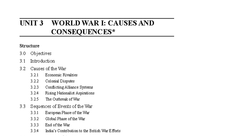 Unit 3: World War I - Causes, Consequences, and Impact Analysis - Studocu