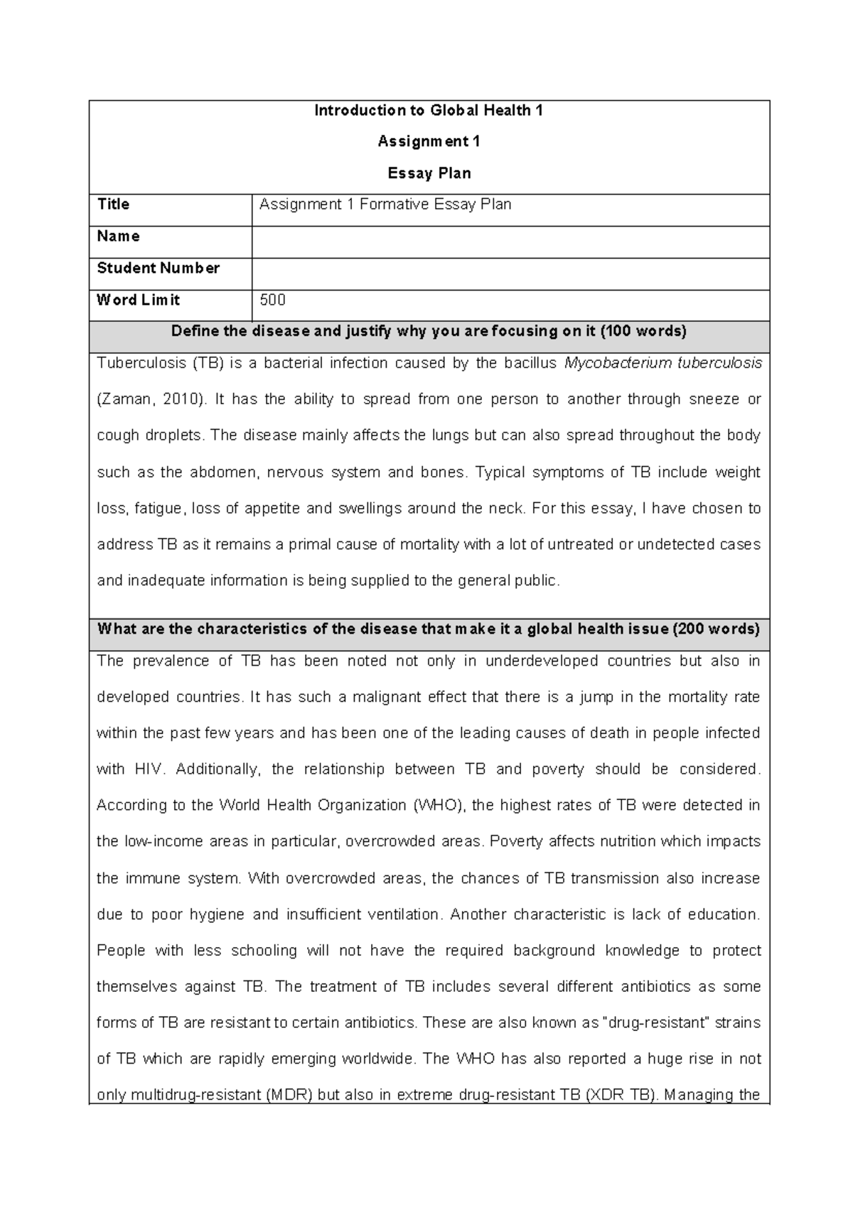 Essay plan - Introduction to Global Health 1 Assignment 1 Essay Plan ...