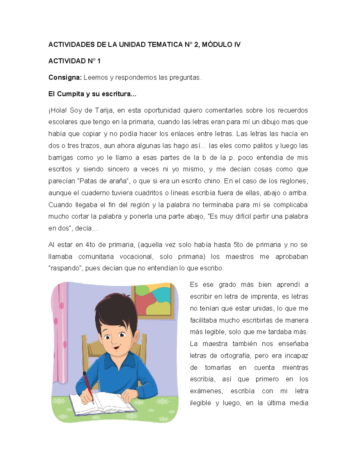 ACTIVIDADES DE LA UNIDAD TEMÁTICA N° 2, MÓDULO IV: DIFICULTADES EN LA ...