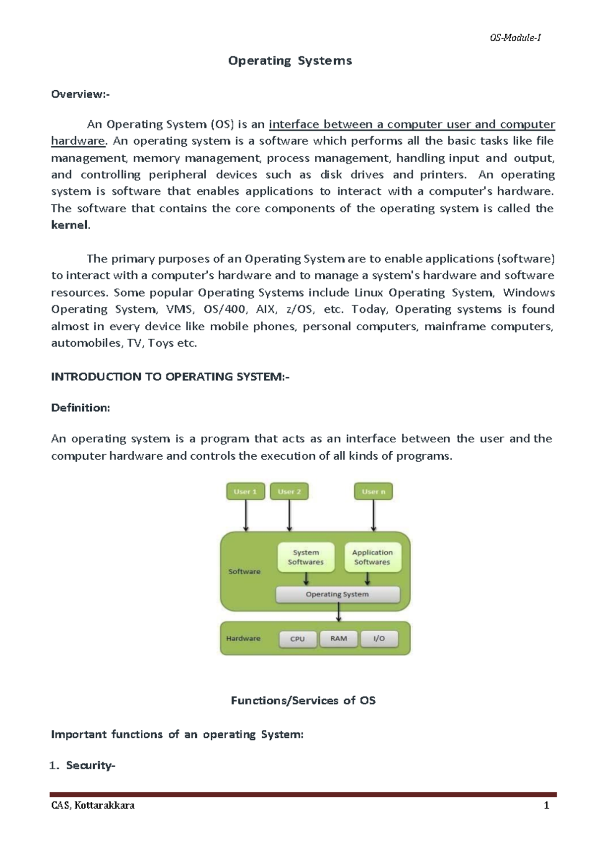 OS Module-1: Comprehensive Overview of Operating Systems - Studocu