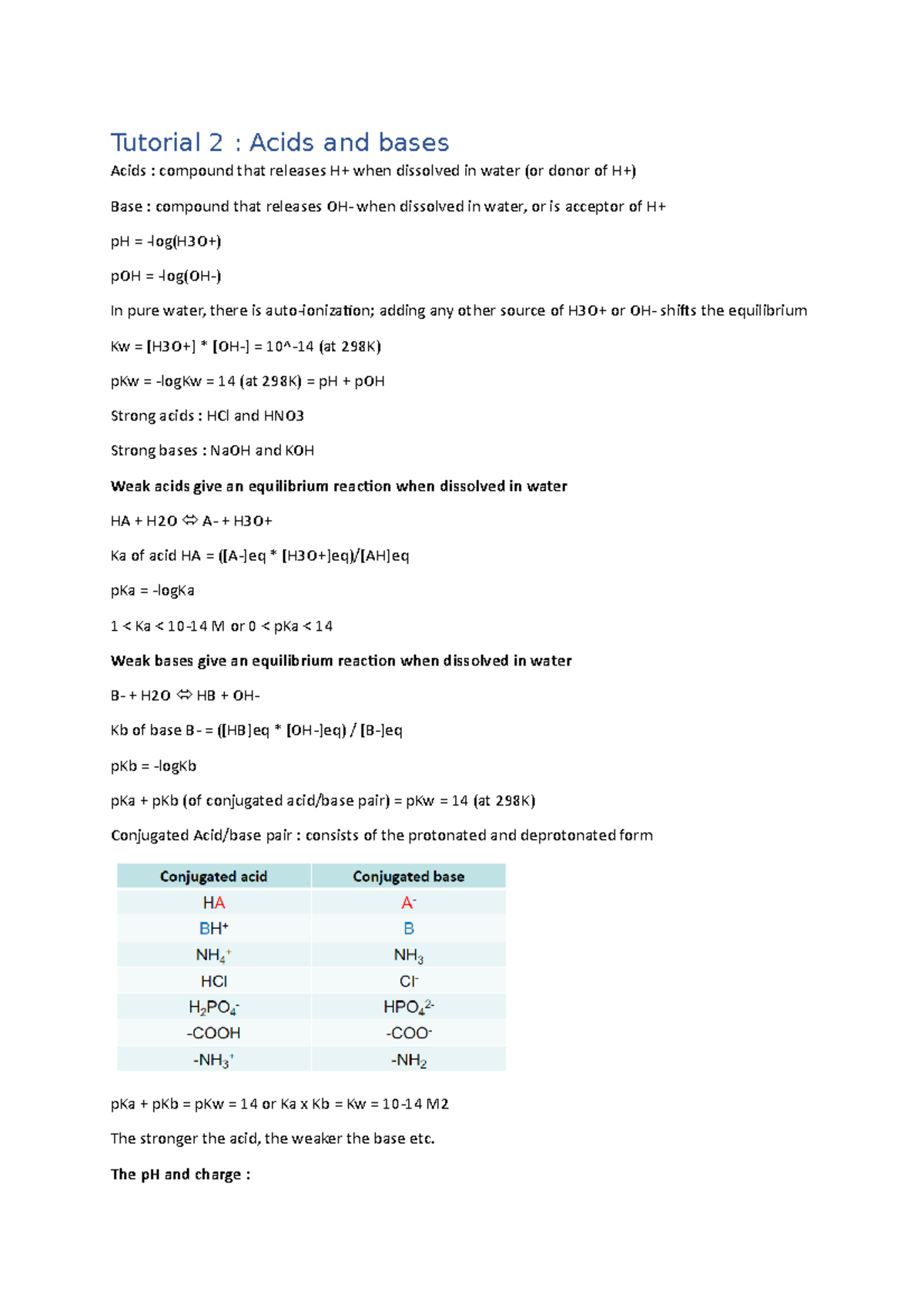 Tutorial Notes on Acids, Bases, Buffers, and Thermodynamics (Course ...