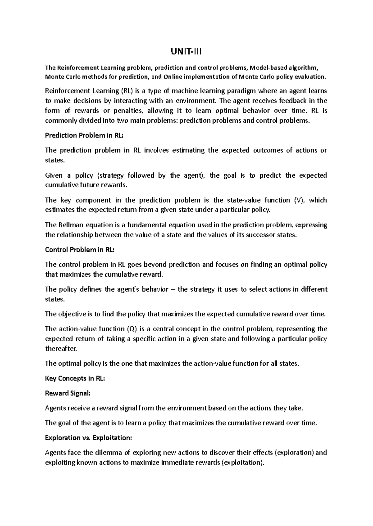 RL Unit 3 - Lecture Notes: Monte Carlo Methods & Policy Evaluation ...