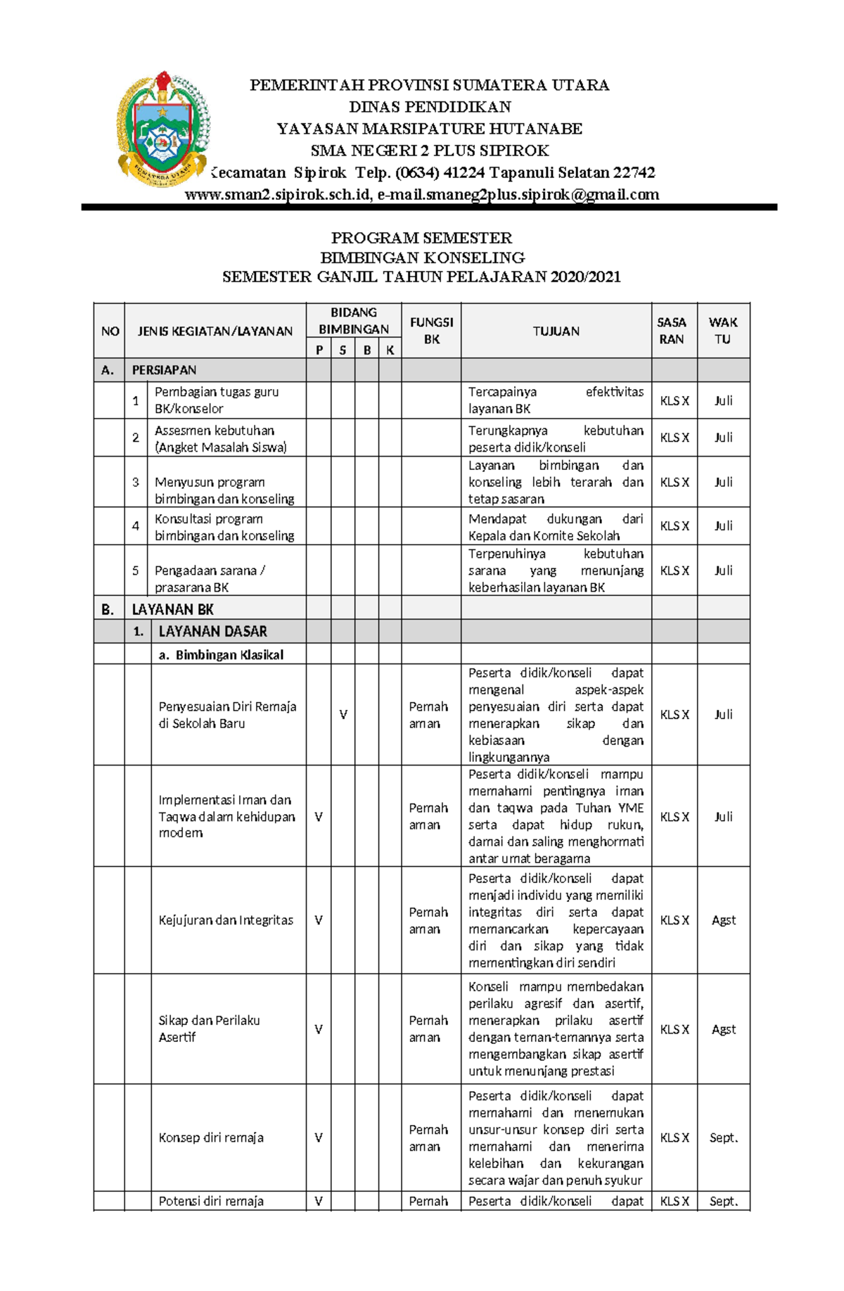 Program Semester I & II Bimbingan Konseling Kelas XI (BK 2023) - Studocu
