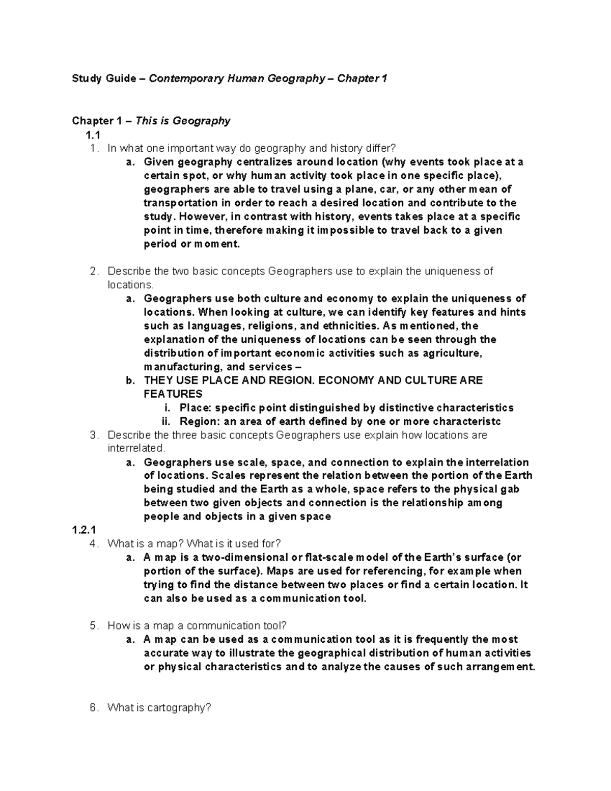 Study Guide: Contemporary Human Geography (Geo 101) - Chapter 1 ...