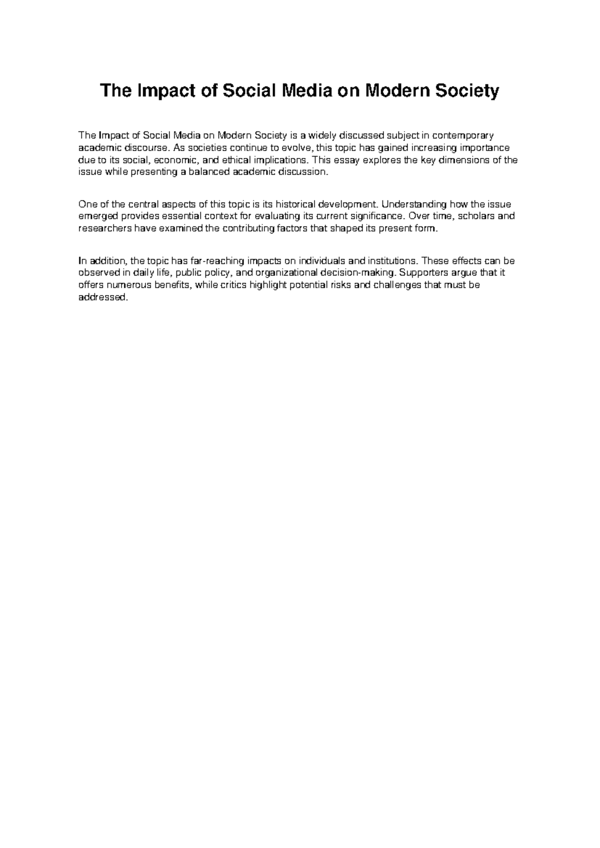 SOC 101: The Impact of Social Media on Modern Society Essay - Studocu