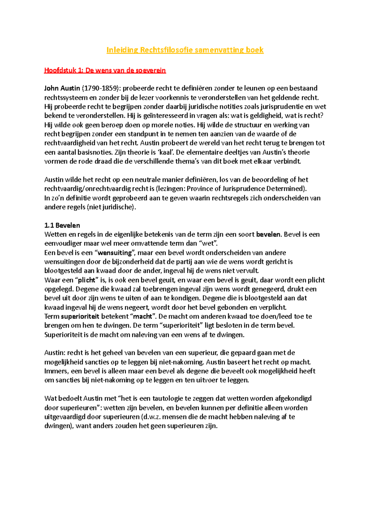 Inleiding Rechtsfilosofie Samenvatting Hoofdstukken Austin & Ehrlich ...