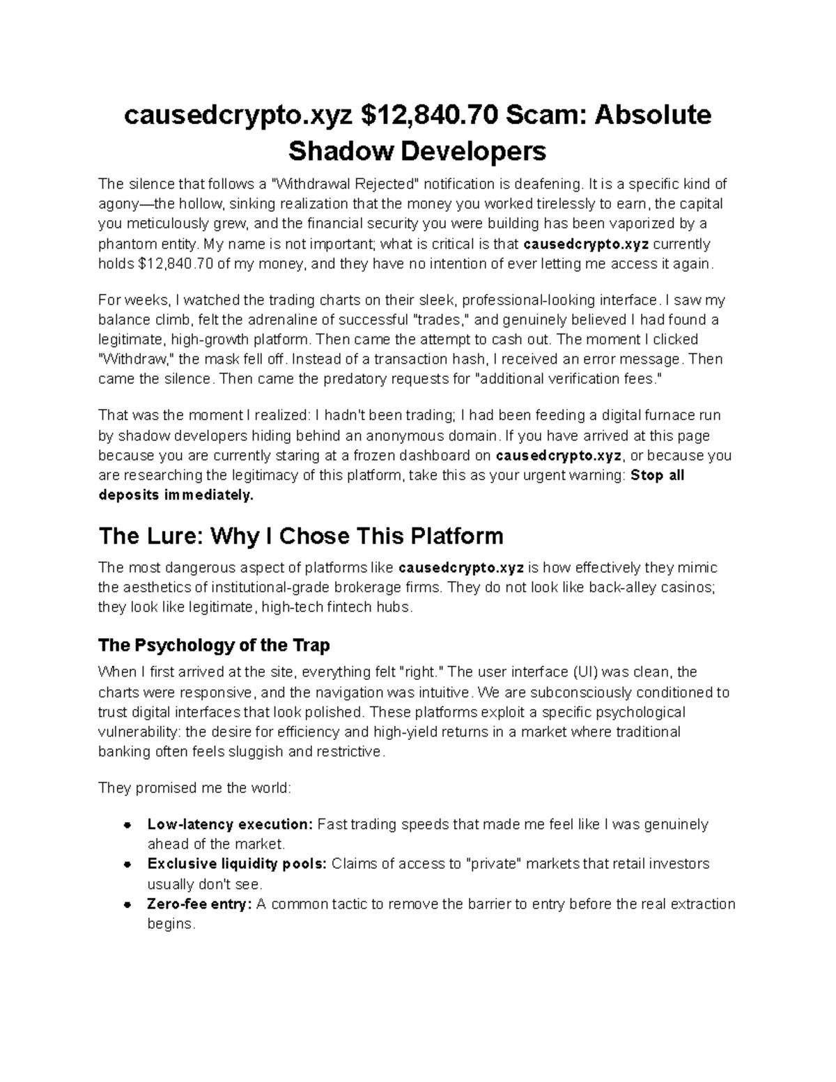 Causedcrypto.xyz $12,840.70 Scam: A Warning Against Shadow Developers ...