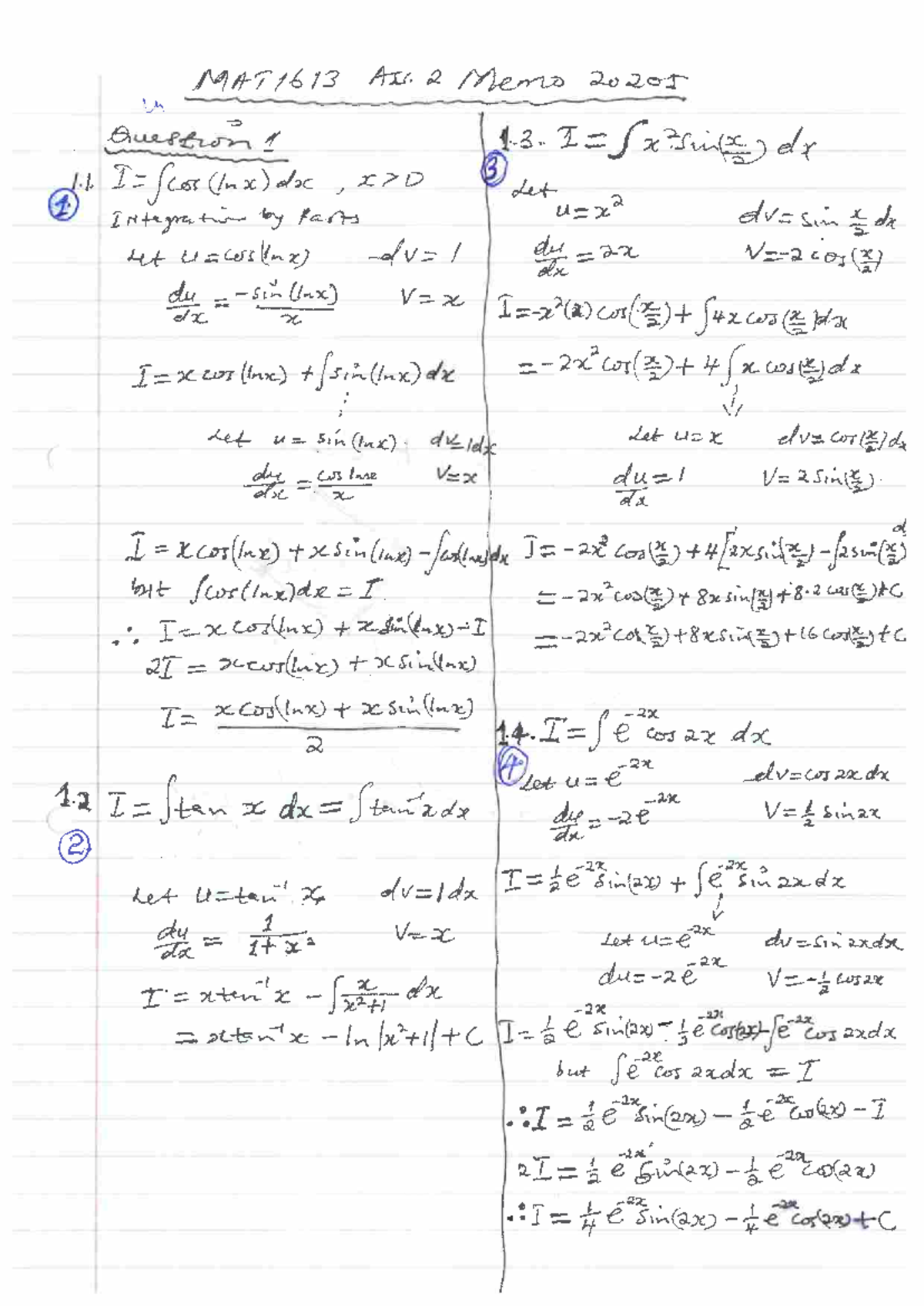 MAT1613 Assignment 2 Memo 2025: Integration Techniques Explained - Studocu