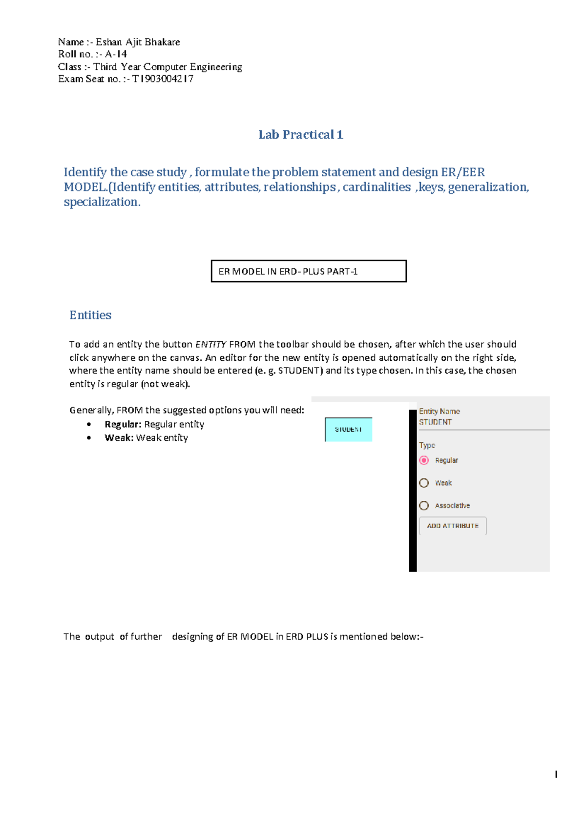 DBMS Lab Practical 1: ER Model Design and Case Study Analysis - Studocu