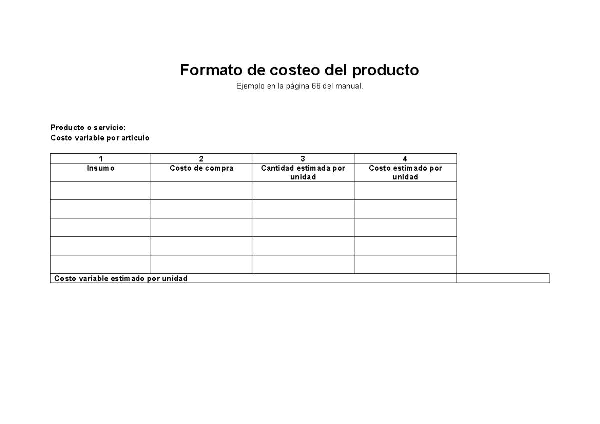Actividad 3 (2) - tarea - Formato de costeo del producto Ejemplo en la ...