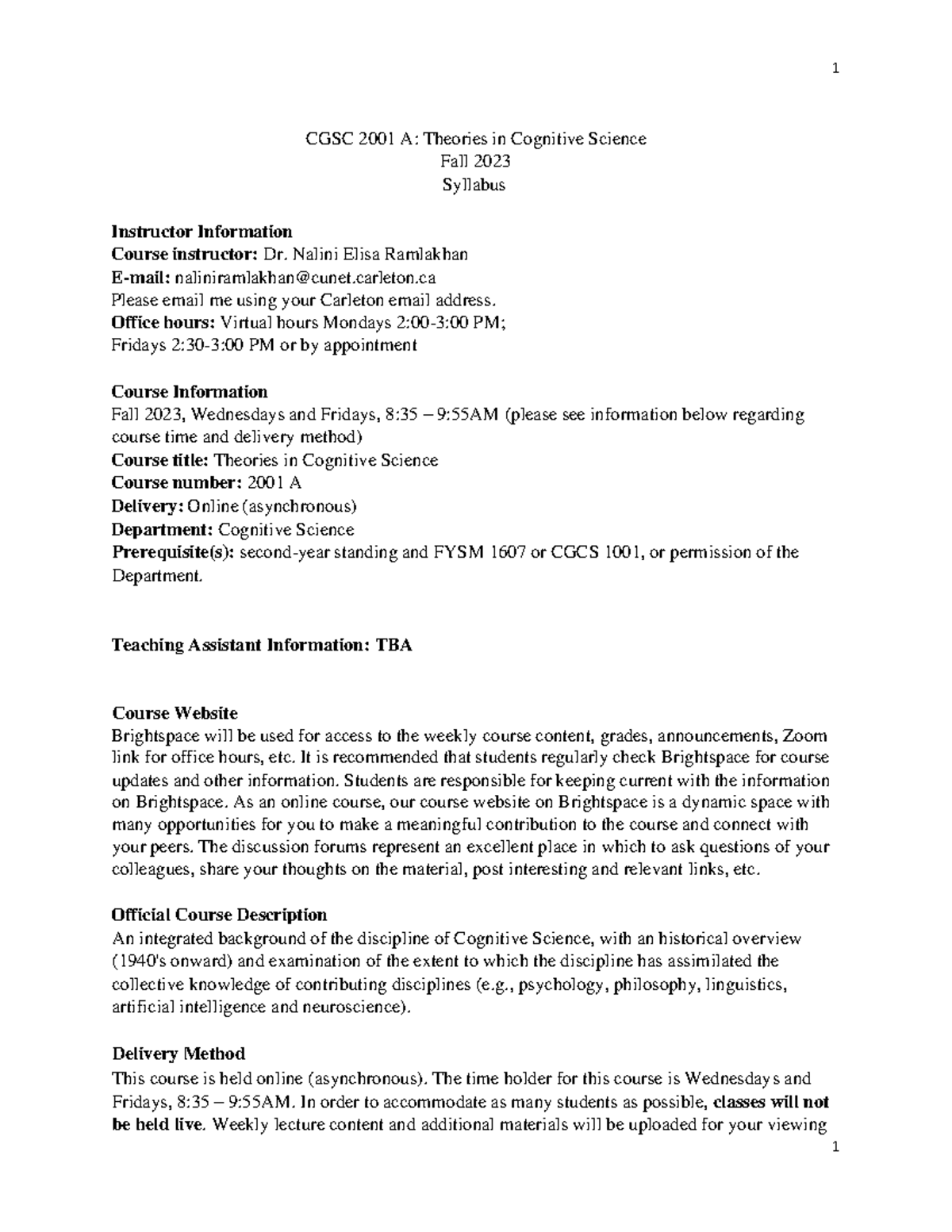 CGSC 2001 A: Fall 2023 Syllabus for Theories in Cognitive Science - Studocu
