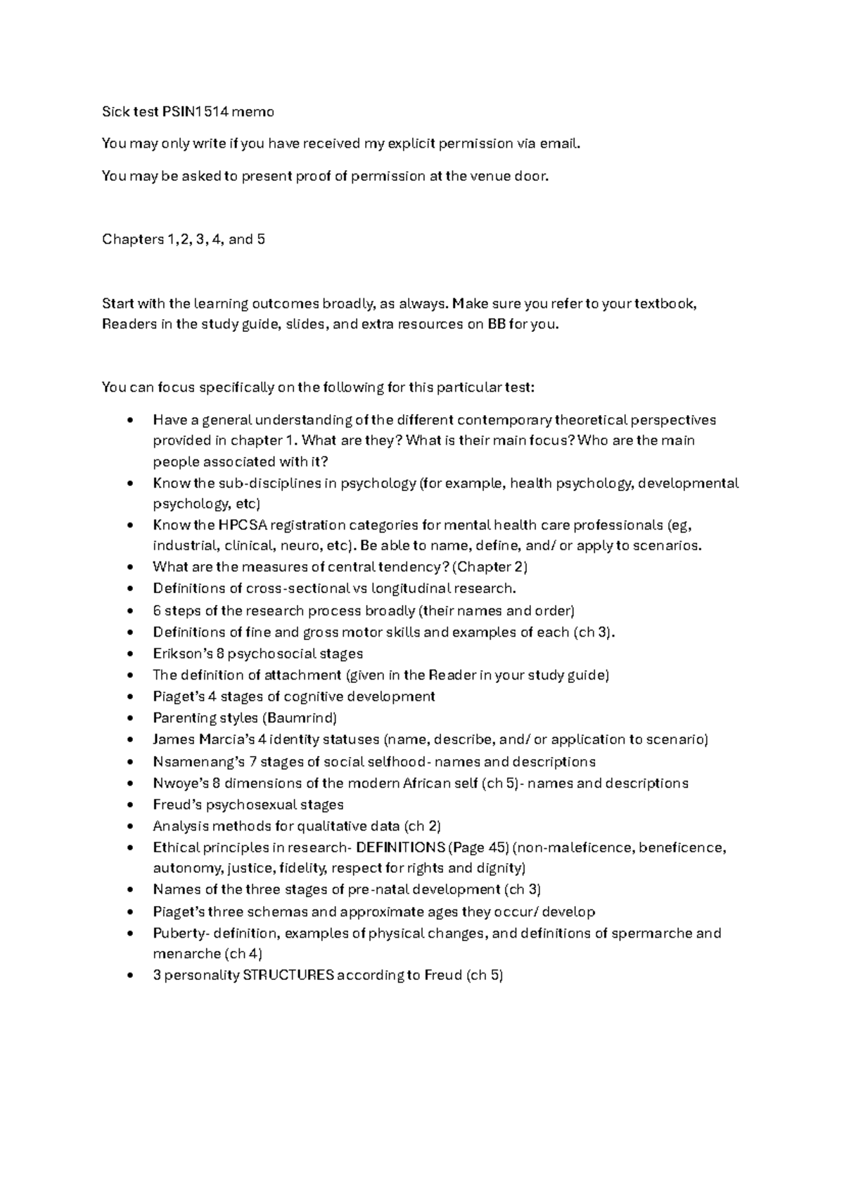 PSIN1514 Sick Test Review: Key Concepts and Learning Outcomes - Studocu