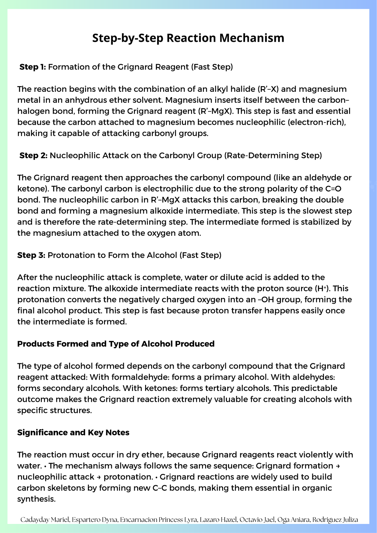 CHM 301: Grignard Reaction Mechanism Steps Explained - Studocu