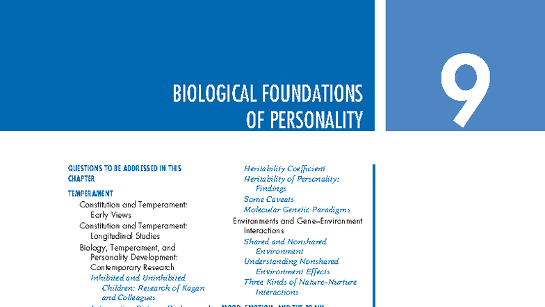 BIO 301: Biological Foundations of Personality - Key Concepts and ...