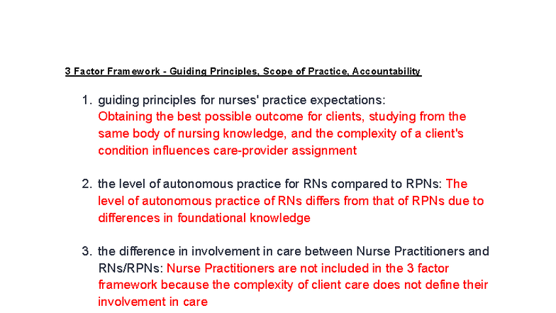 3 Factor Framework: Guiding Principles & Scope of Practice - Studocu