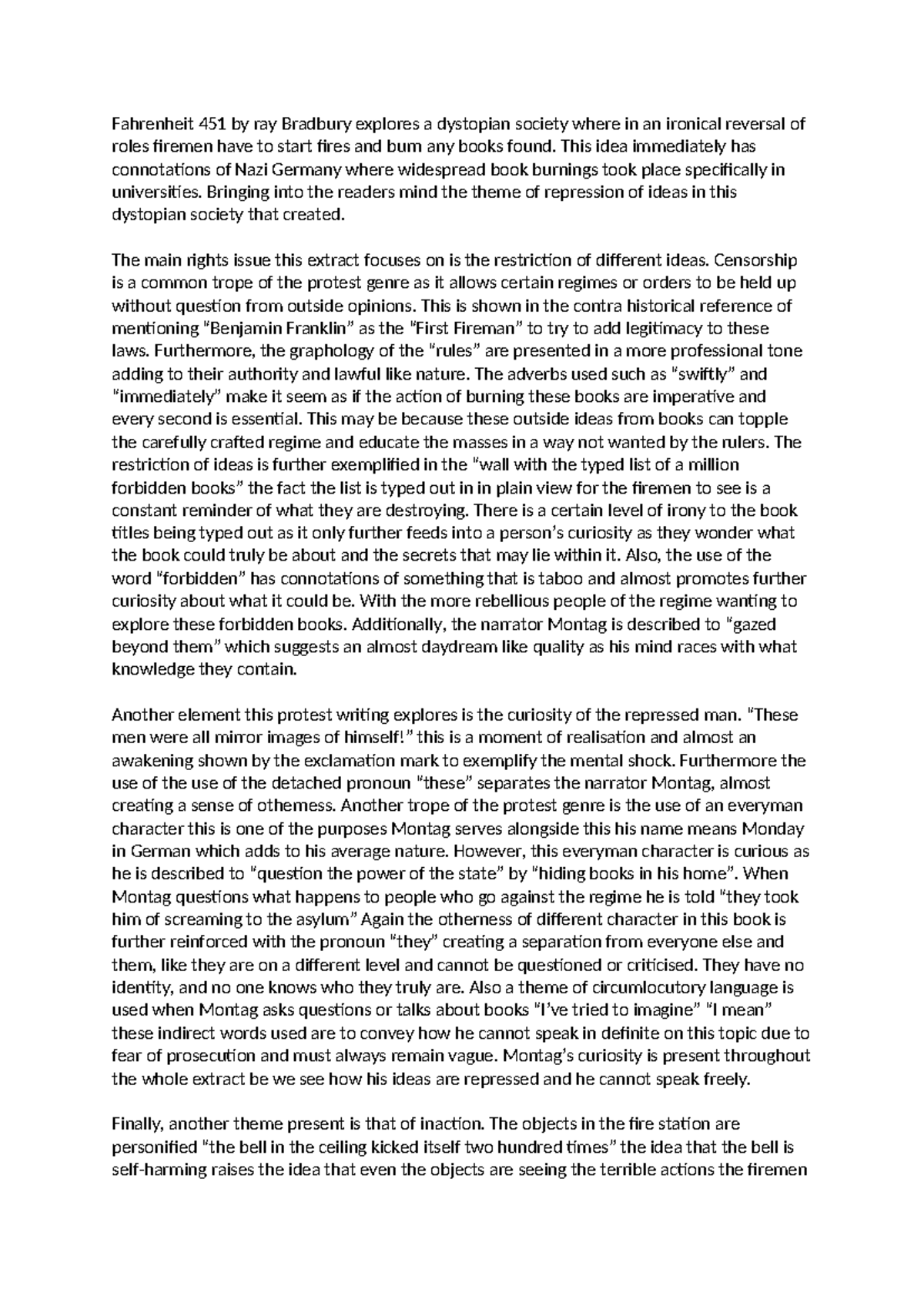 Fahrenheit 451: Analysis of Censorship and Repression Themes - Studocu