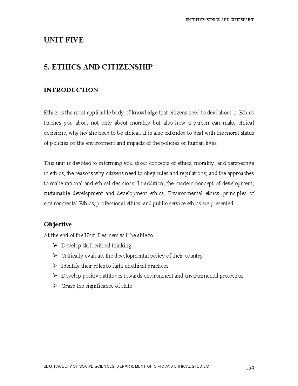UNIT 5: ETHICS AND CITIZENSHIP - A Comprehensive Overview - Studocu