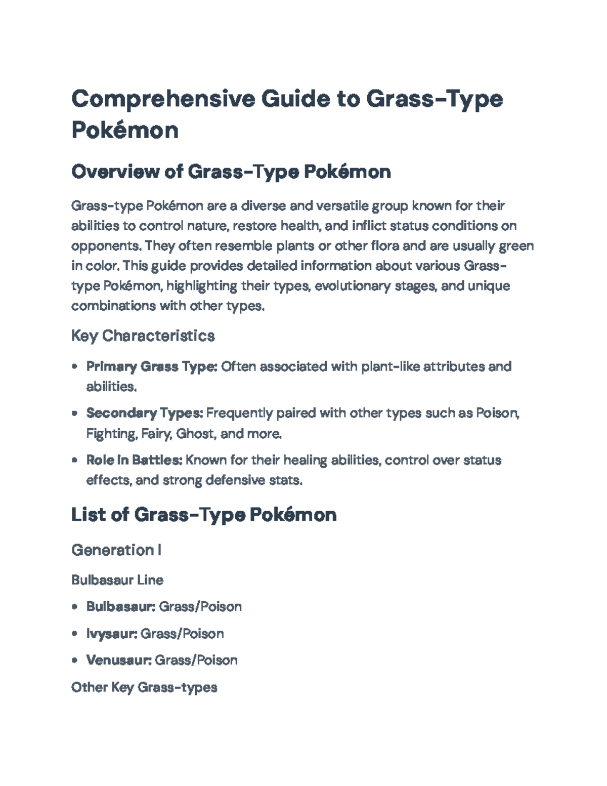 Comprehensive Guide to Grass-Type Pokémon: Types & Evolution (Course ...