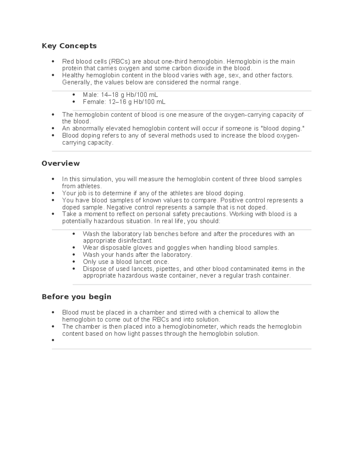 Blood Hemoglobin LAB Simulation: Detecting Blood Doping in Athletes ...