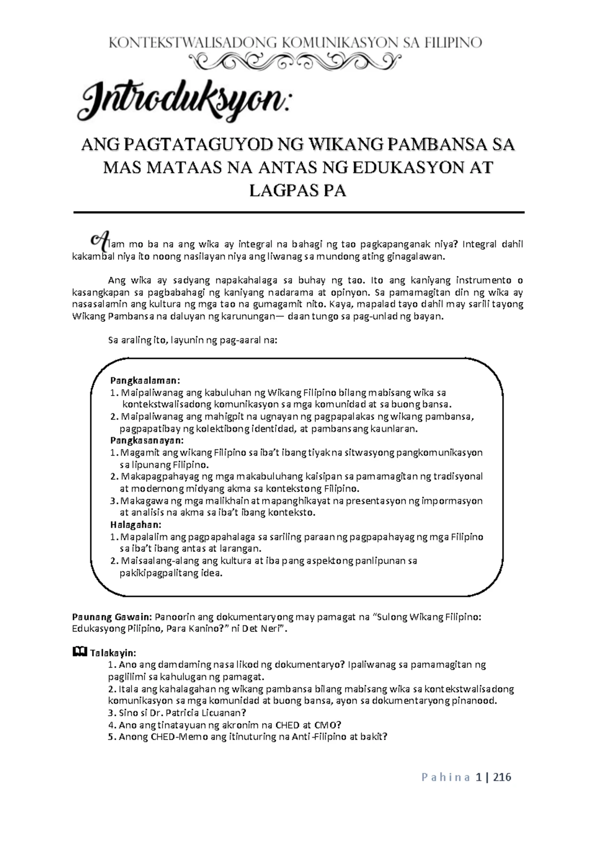 Q3 WS Filipino 4 Aralin 6: Matatag K to 10 Curriculum Implementation ...